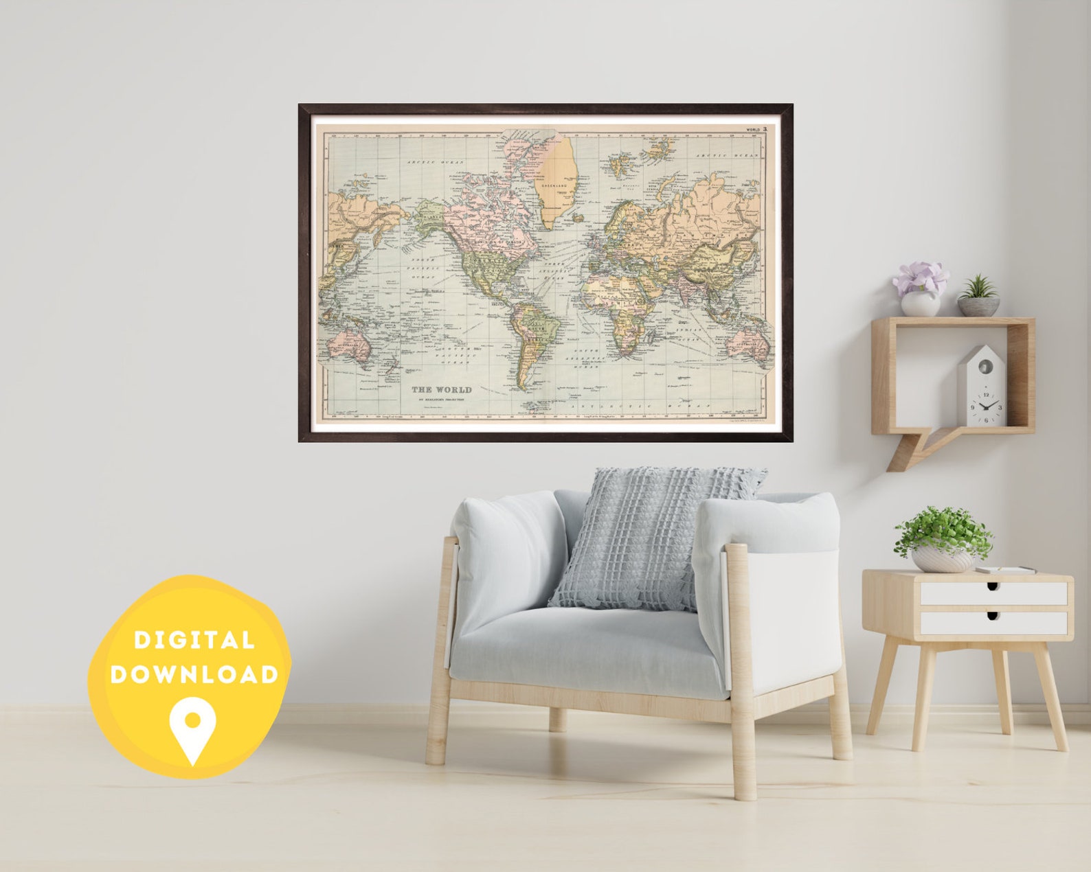 World Map, Vintage School Map, 1800s Map World Atlas, Printable Art Map ...