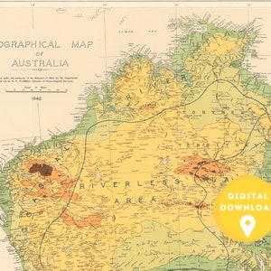 Map of Australia. 1942. Terrain Map, Orographical Map, Vintage Map ...