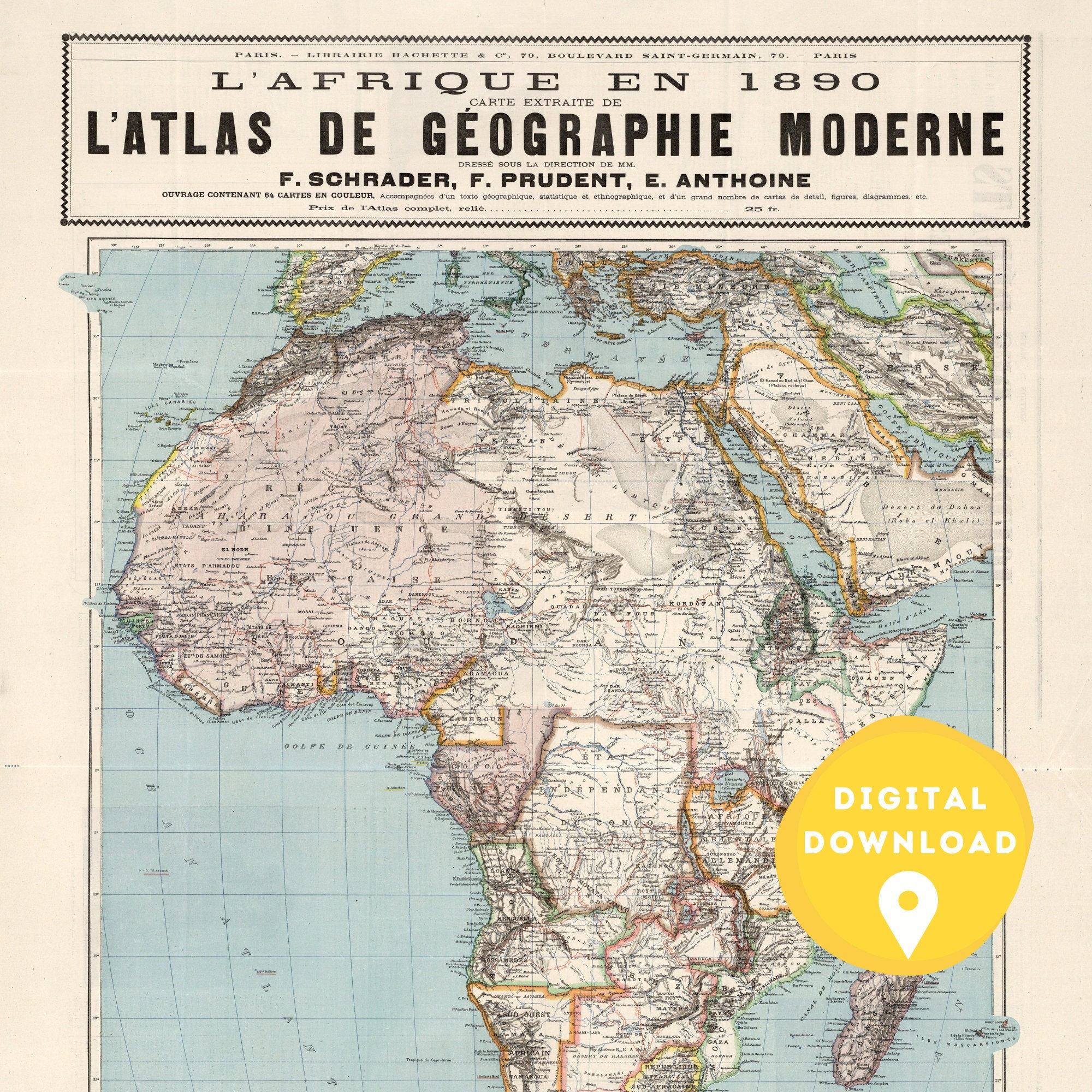 Digital Africa Map, Printable Africa Map, Africa Map Poster, Countries ...