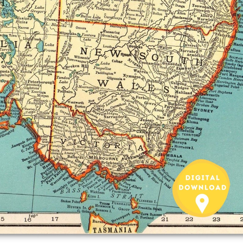 Map of Australia Printable Australia Map Australia Map - Etsy