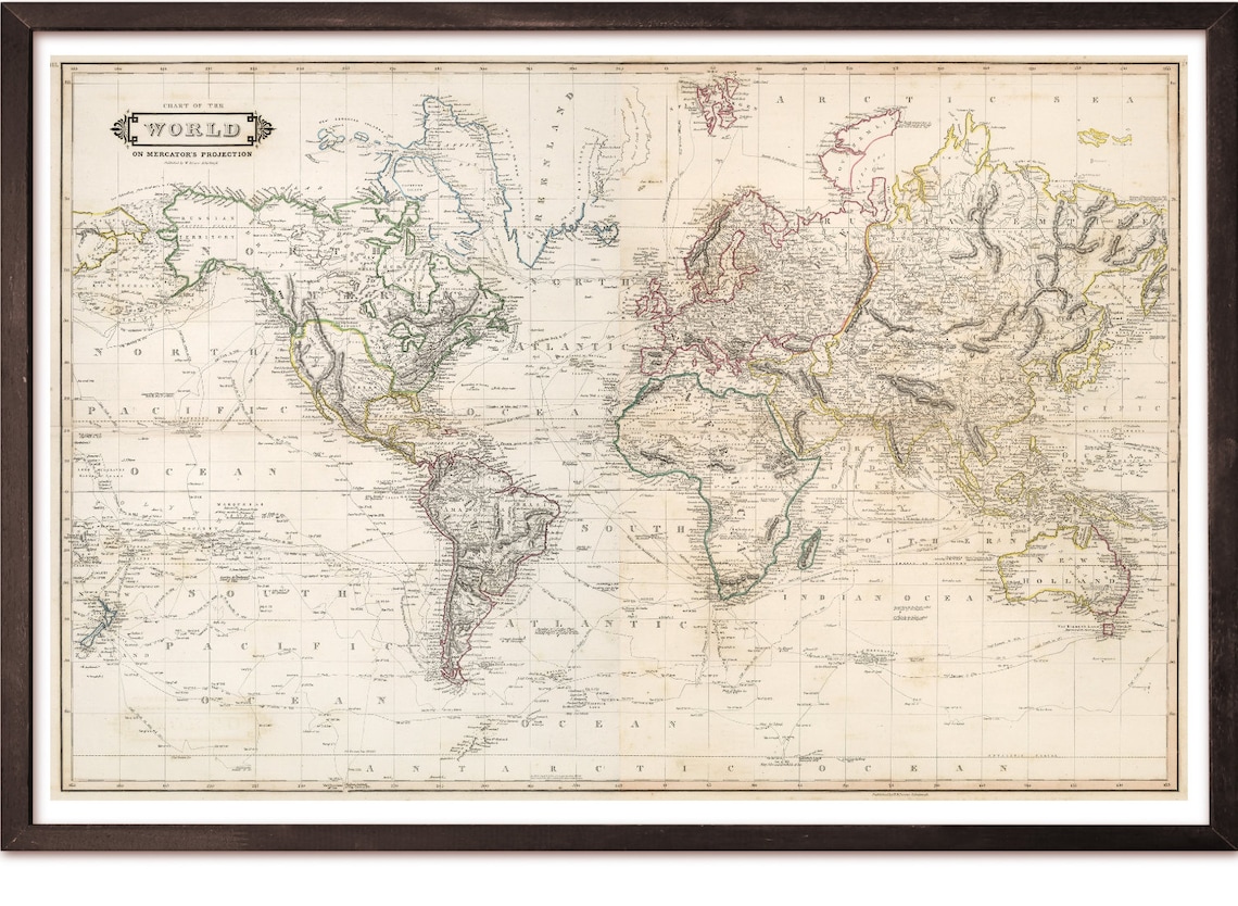 World Map. 1841 Digital Download Vintage Map Retro Map - Etsy