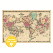 Colorful Digital Vintage Pink World Map Printable Download, Detailed ...