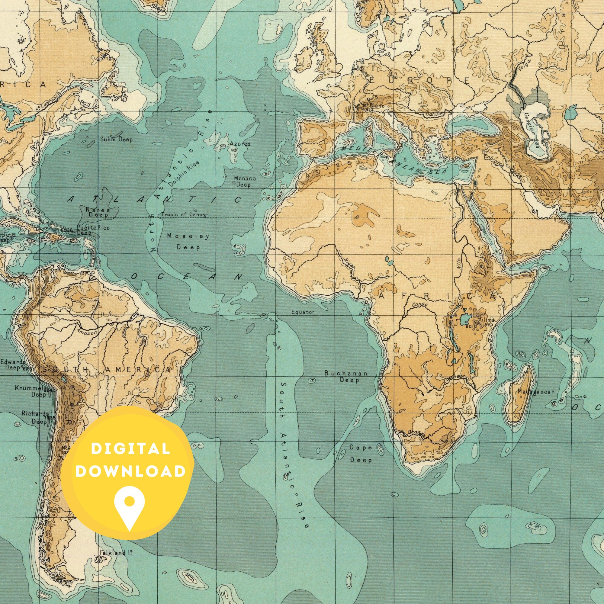 World Map Poster, World Atlas, Printable Map, World Map Countries ...