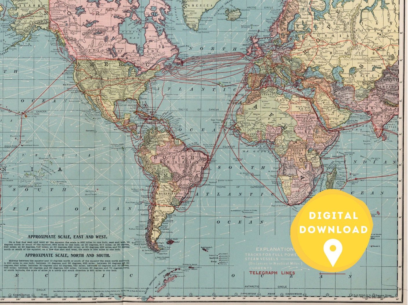 World Map. 1912, Digital Download, Vintage Map, Retro Map, Antique ...