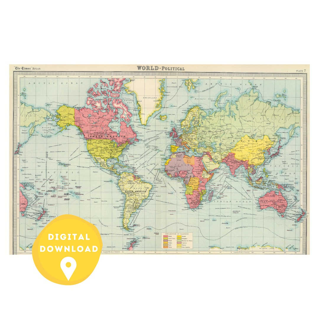 World Map Poster, World Atlas, Printable Map, World Map Countries ...