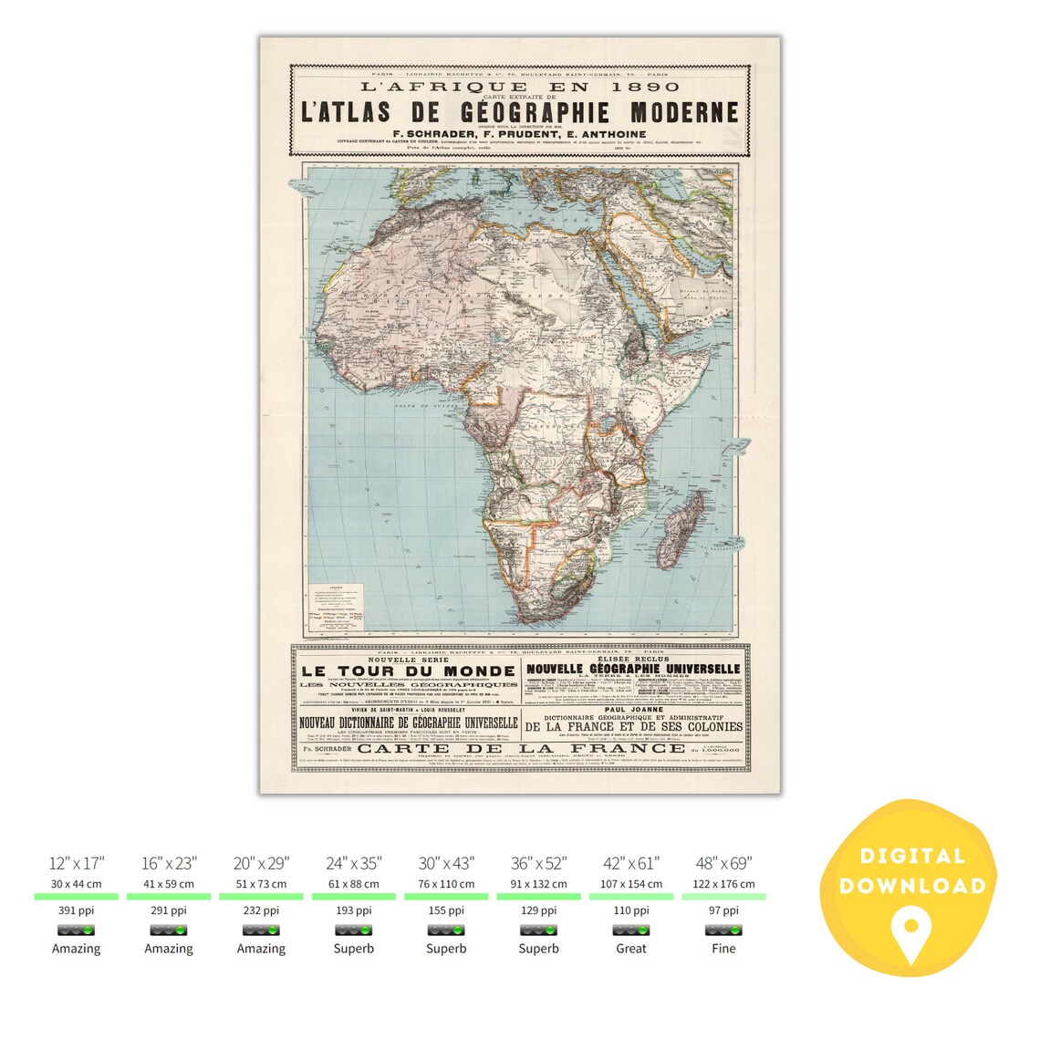 Digital Africa Map, Printable Africa Map, Africa Map Poster, Countries ...