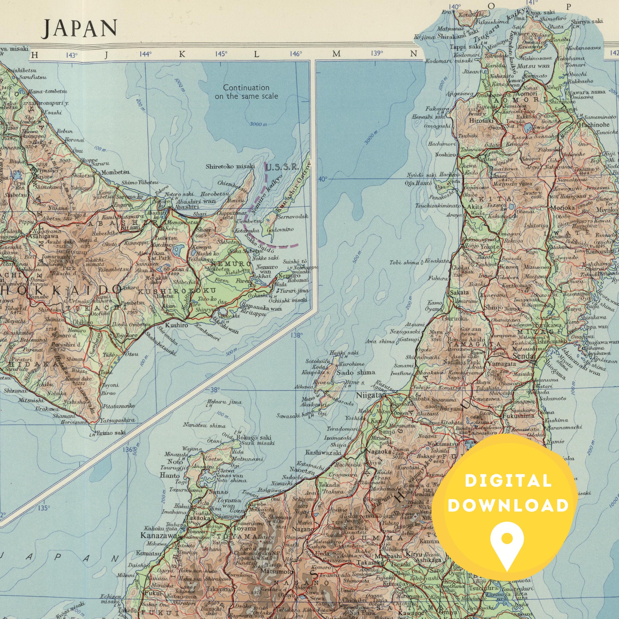 Vintage Japan Map Print: Detailed Japanese Cartography (digital ...