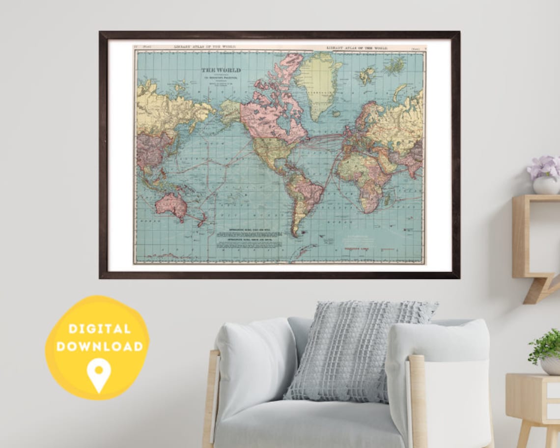 World Map. 1912, Digital Download, Vintage Map, Retro Map, Antique ...