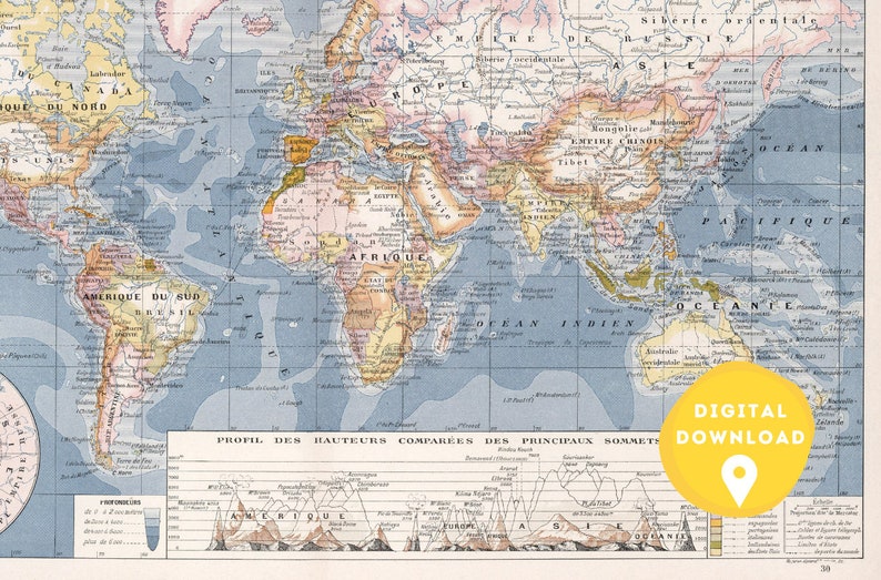 World Map. 1900, Digital Download, Vintage Map, Retro Map, Antique ...