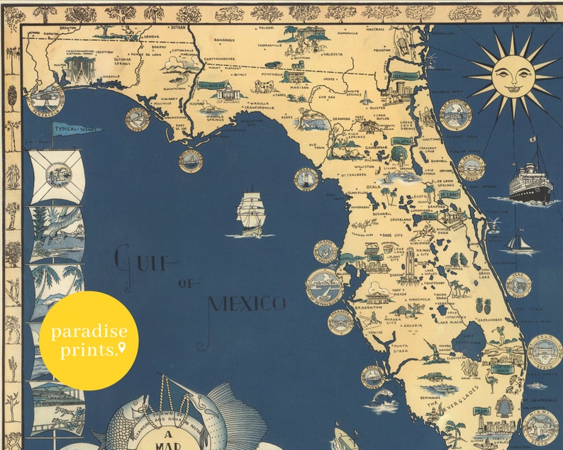 Map of Florida, Florida Map Print, Florida Poster, Florida State Map ...