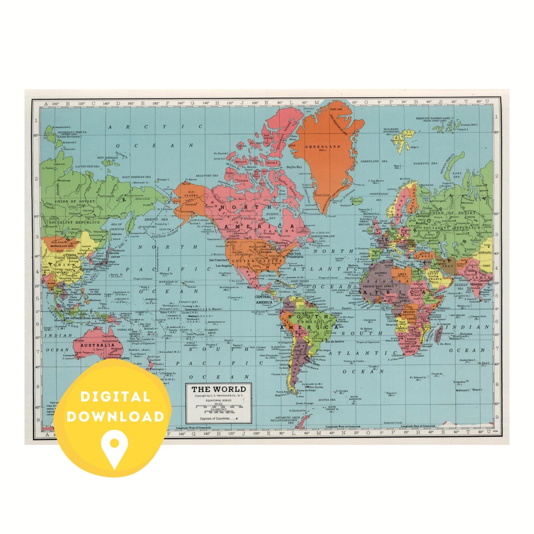 World Map Poster, World Atlas, Printable Map, World Map Countries ...