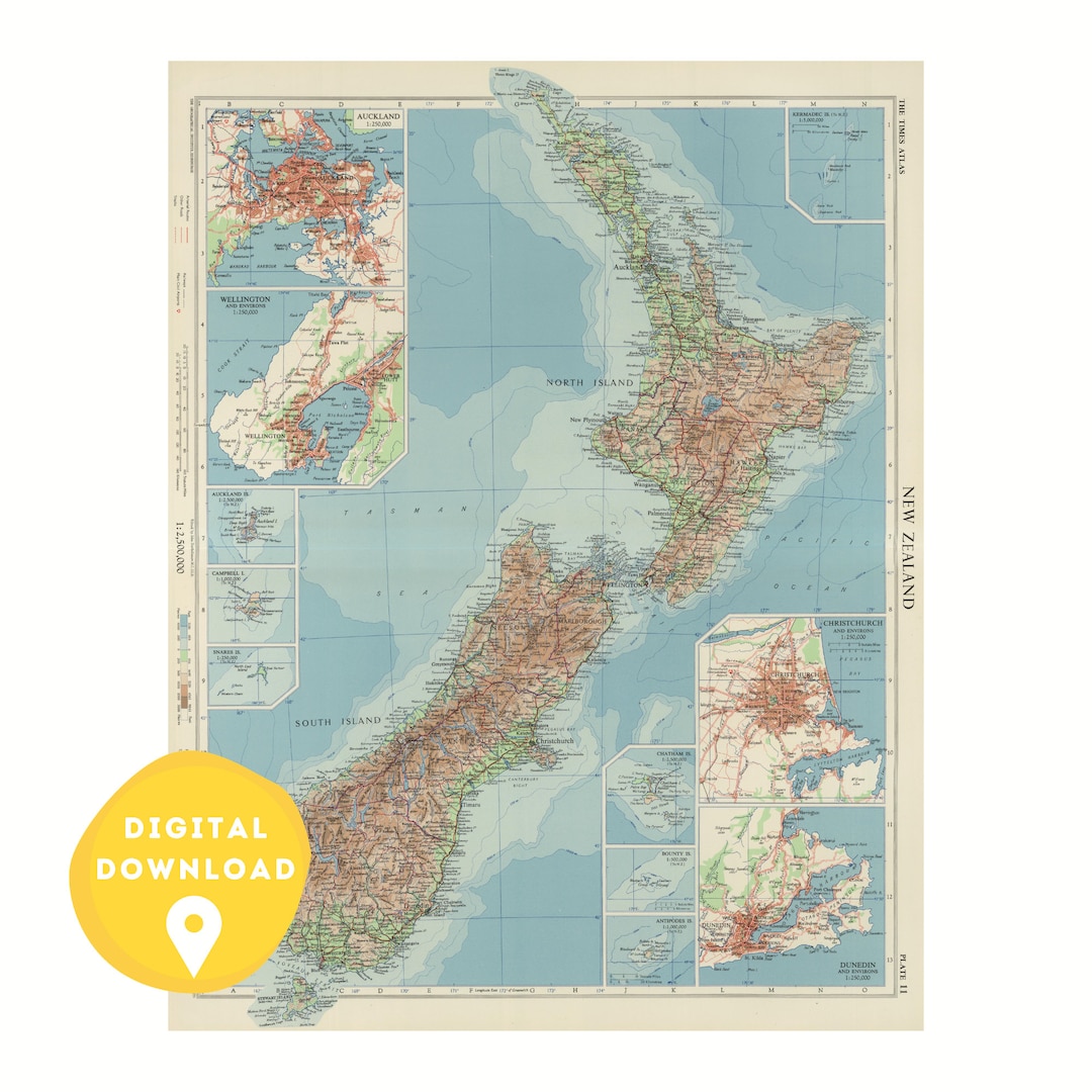 New Zealand Map, New Zealand Poster, New Zealand Print, New Zealand Map ...