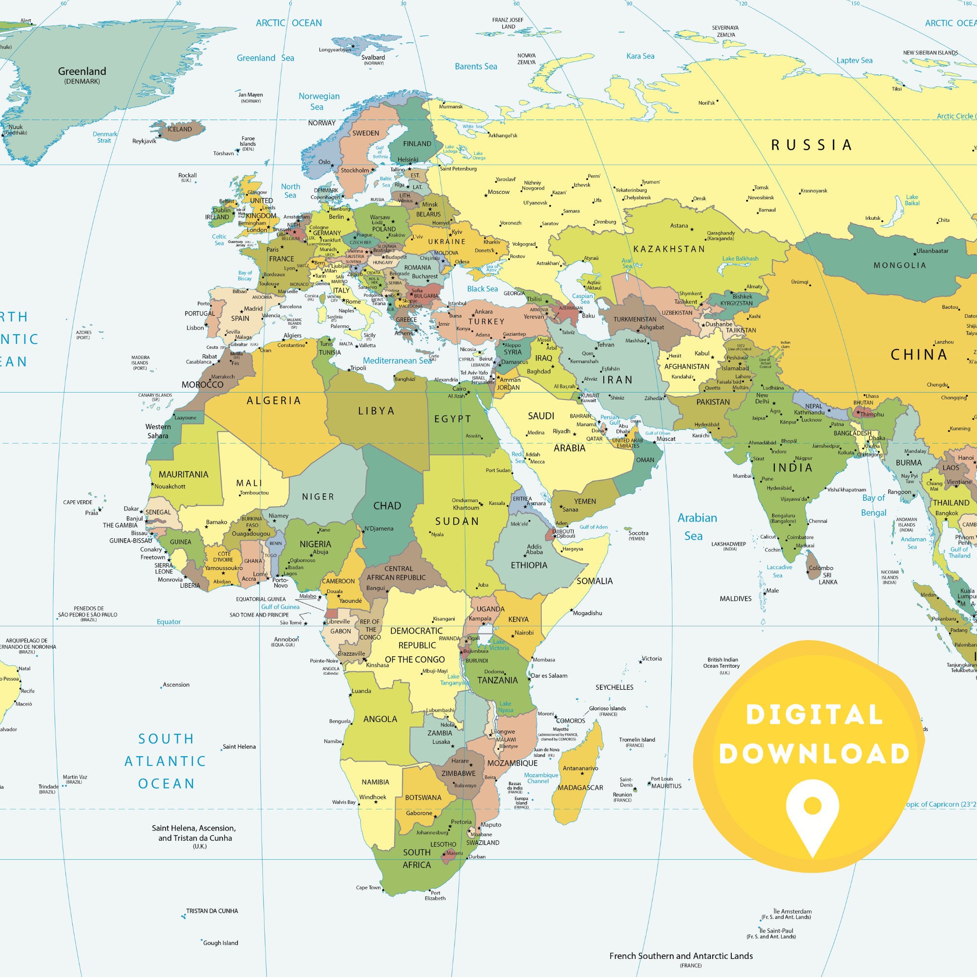 World Map Hemispheres Labeled