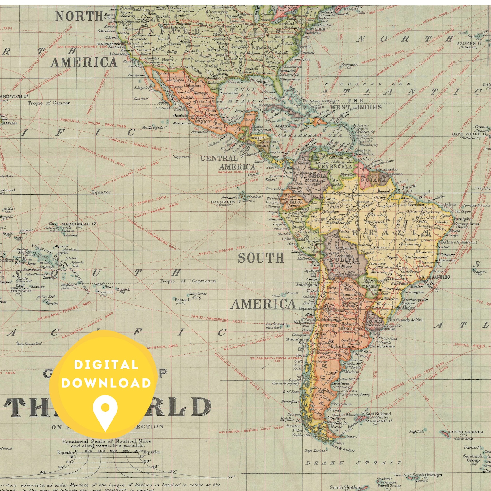 World Map vintage school map world atlas printable art map | Etsy