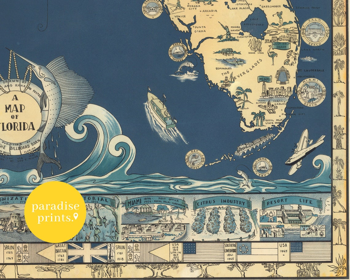 Map of Florida, Florida Map Print, Florida Poster, Florida State Map ...