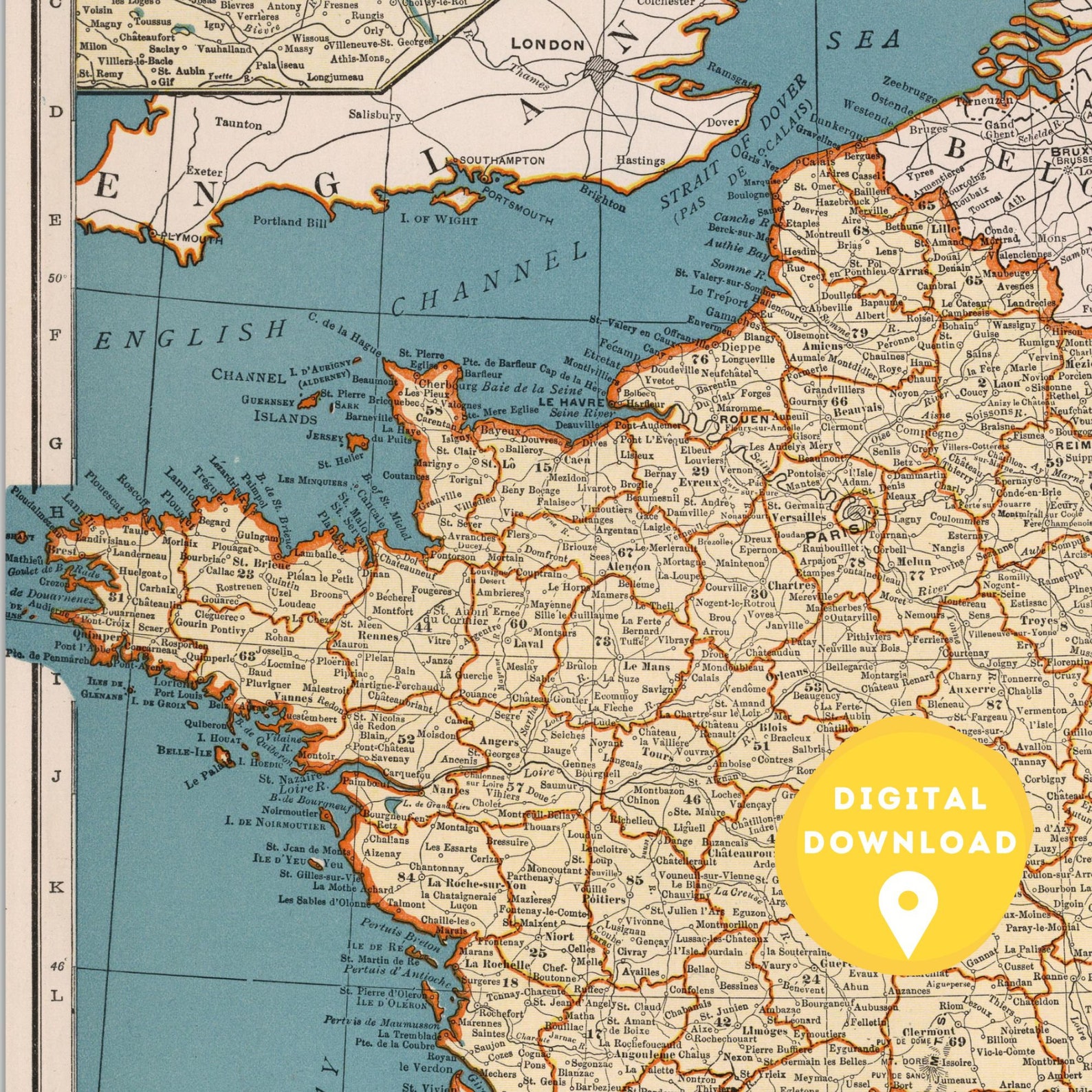 Map of France, Printable France Map, France Map Poster, France Map ...