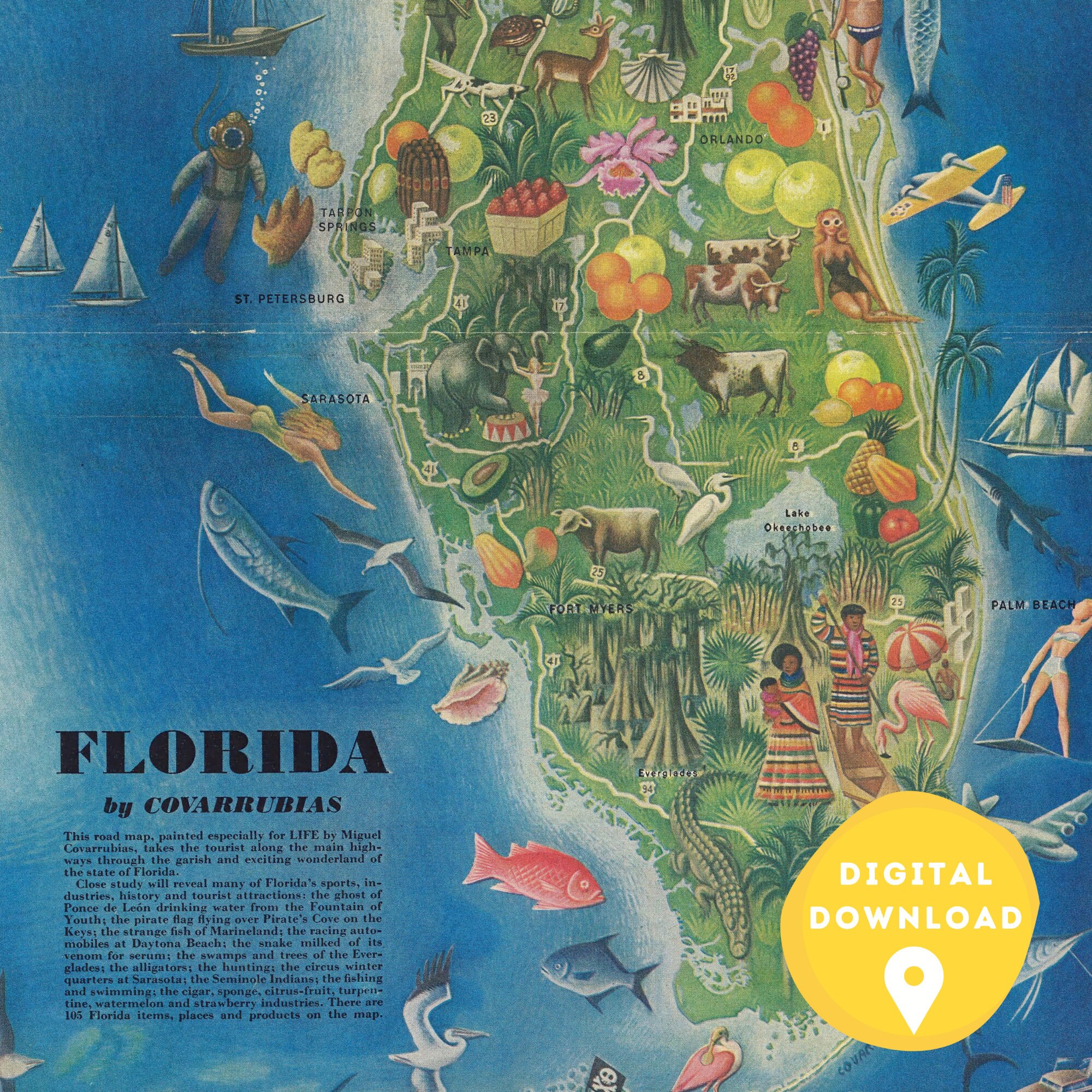 Florida Map set of 3 Digital Download Vintage Map Retro - Etsy