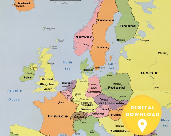 Digital Political Map of Europe 1970s Printable European Map - Etsy UK
