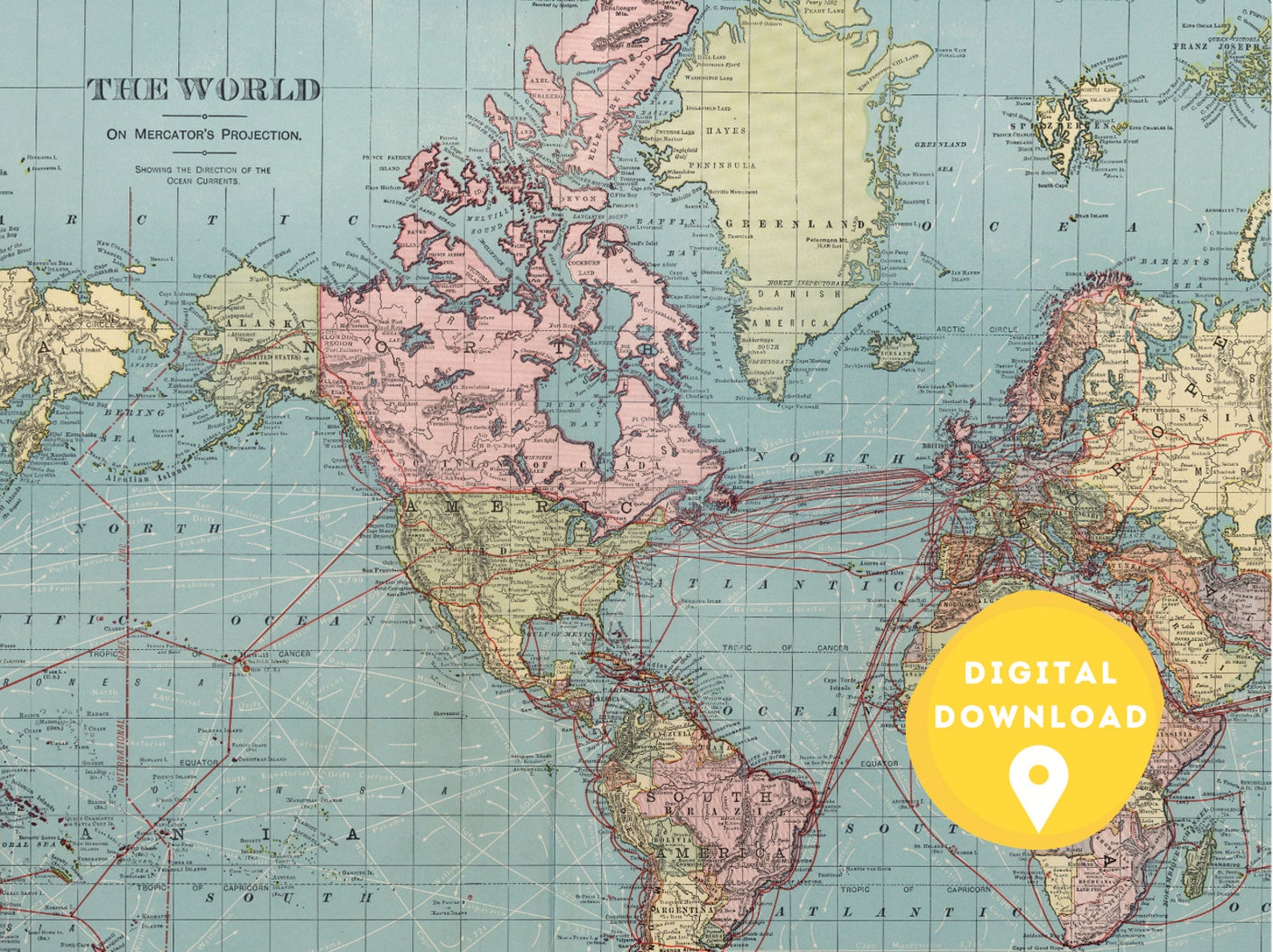 World Map. 1912, Digital Download, Vintage Map, Retro Map, Antique ...