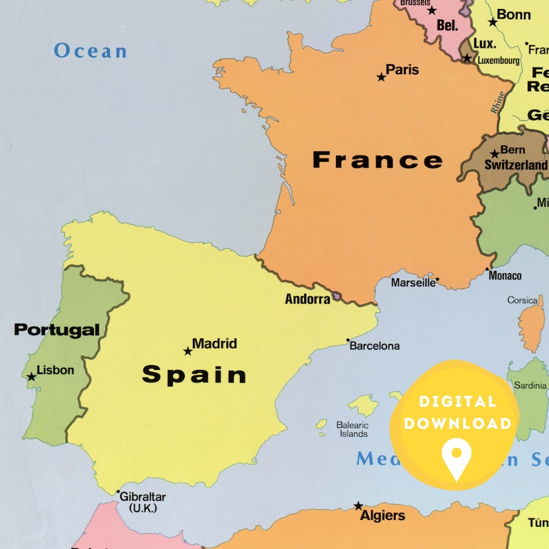 Digital Political Map of Europe 1970s, Printable European Map, Europe ...