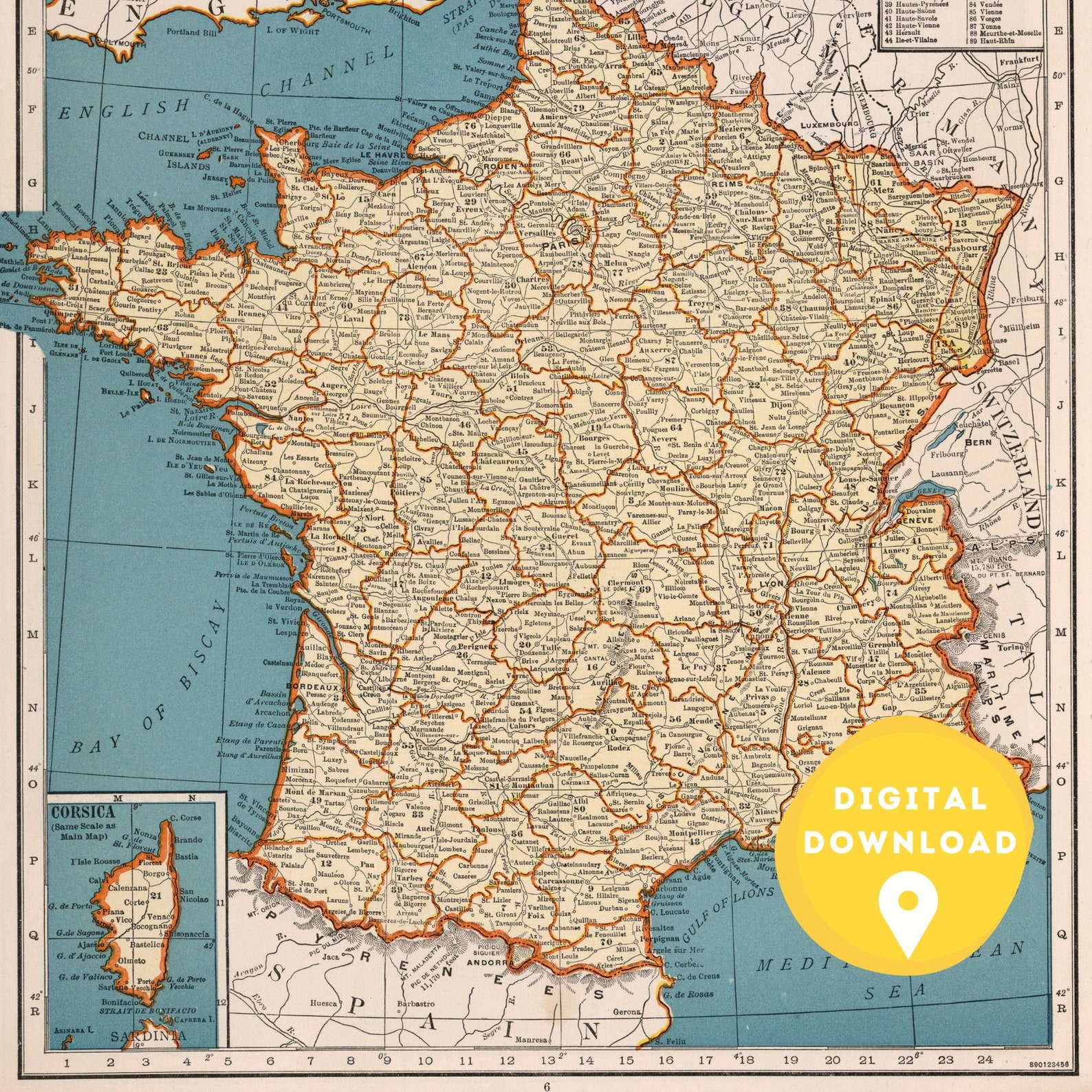 Map of France, Printable France Map, France Map Poster, France Map ...