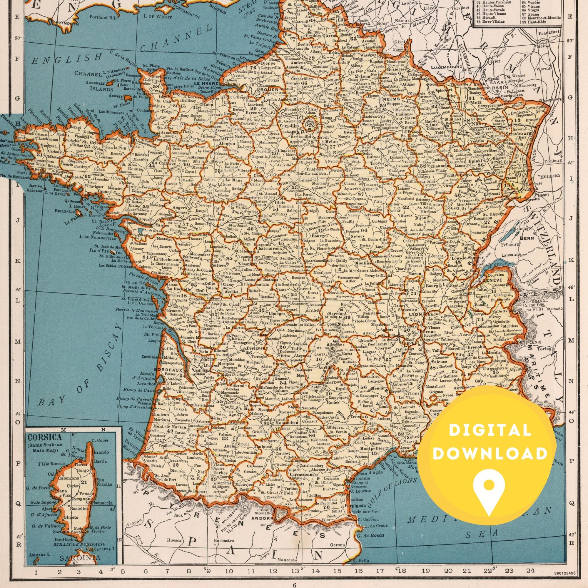 Map of France, Printable France Map, France Map Poster, France Map ...