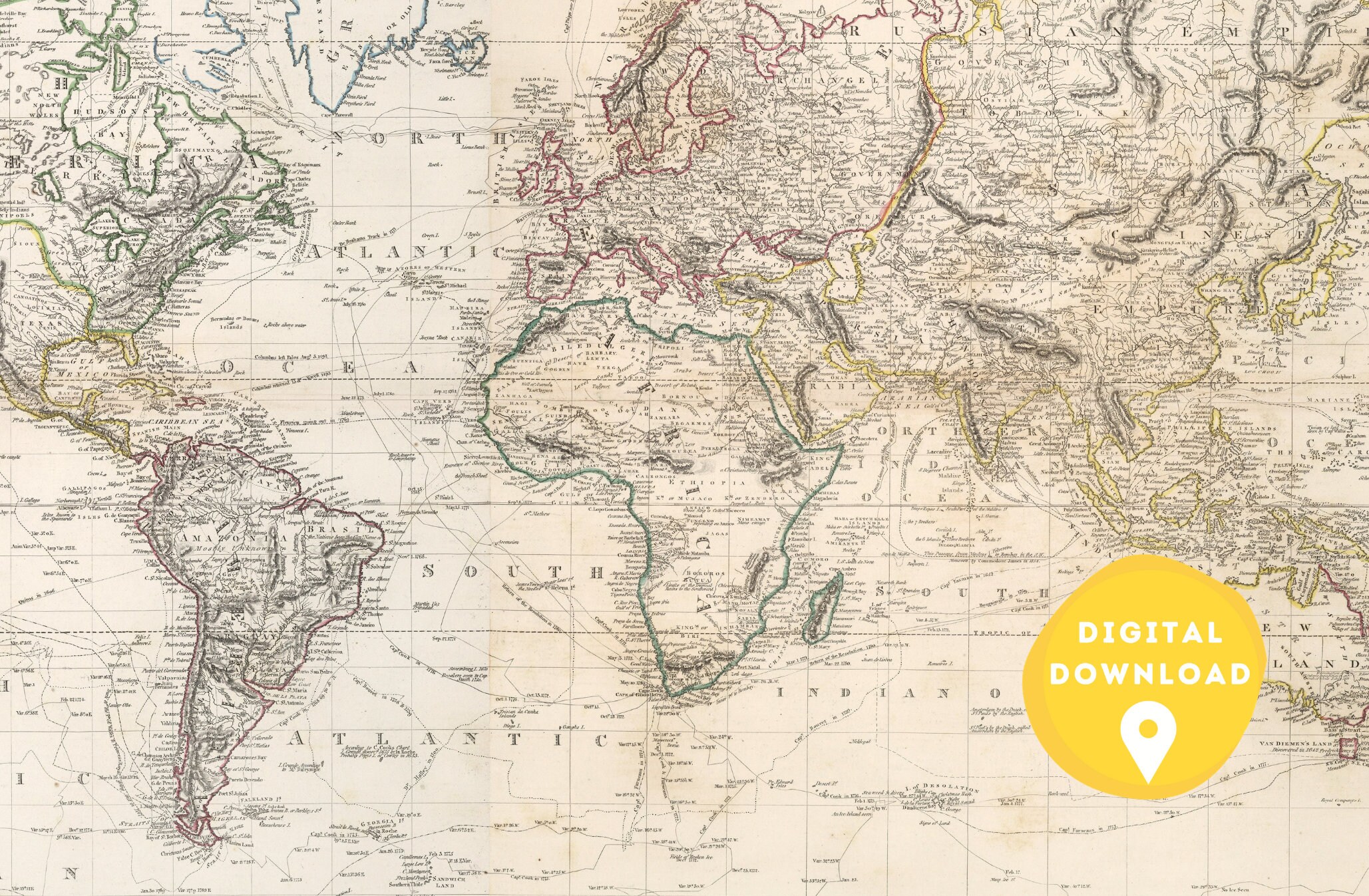 1841 World Map Print: Antique Style (digital Download) - Etsy