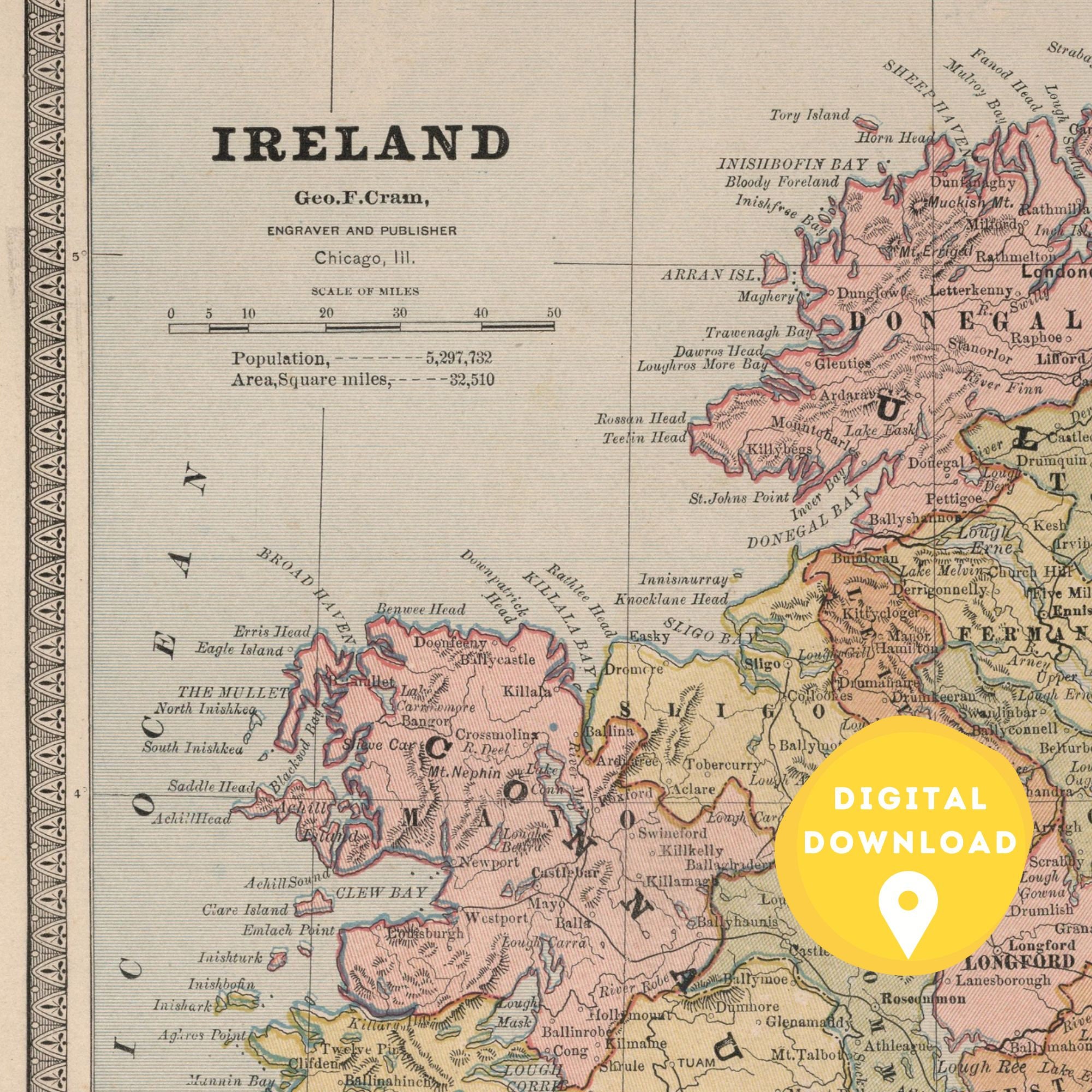 Map of Ireland, Printable Ireland Map, Ireland Map Poster, Ireland Map ...