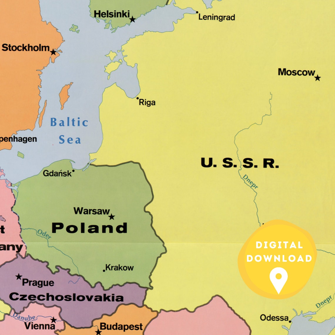 Digital Political Map of Europe 1970s Printable European Map - Etsy ...