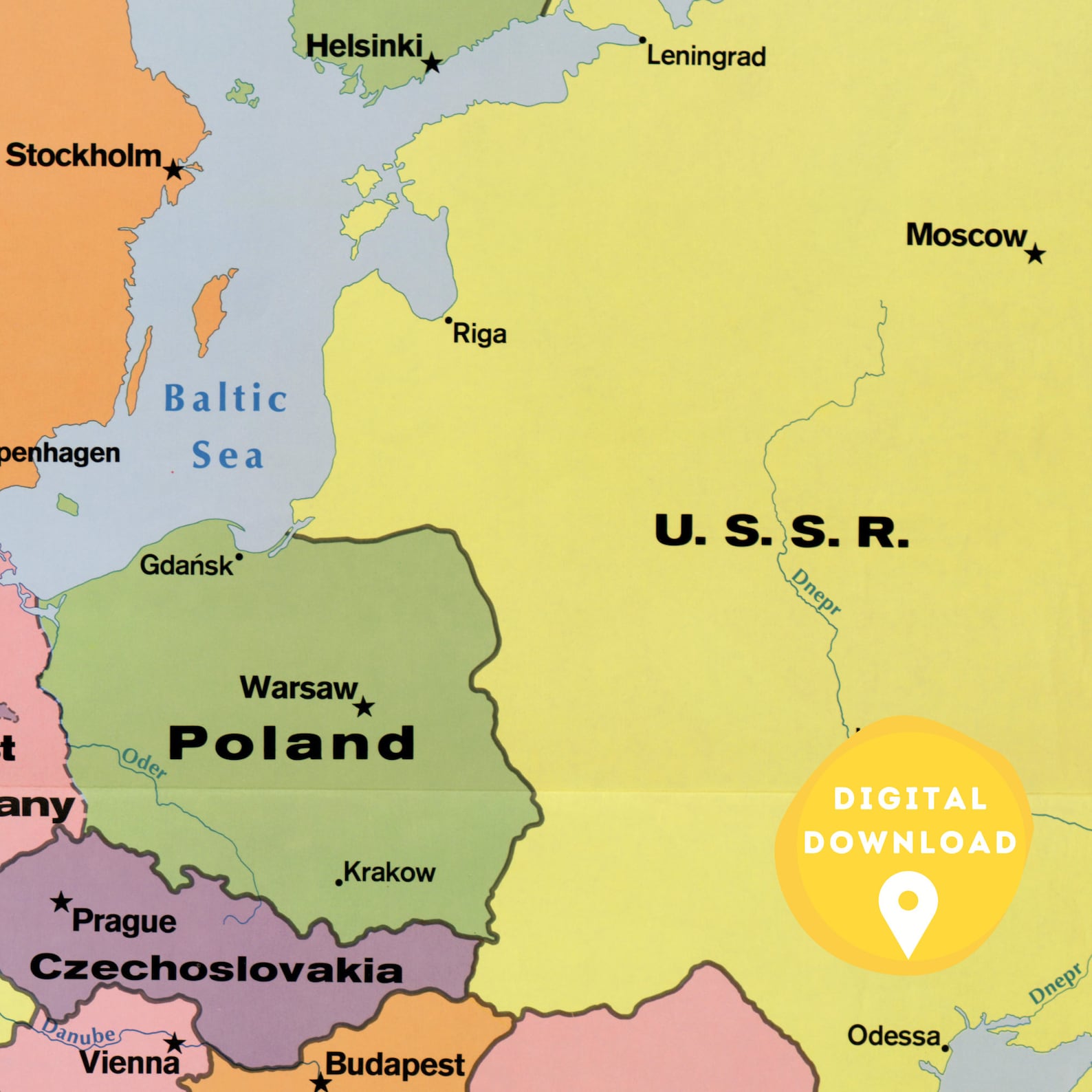 Digital Political Map of Europe 1970s, Printable European Map, Europe ...