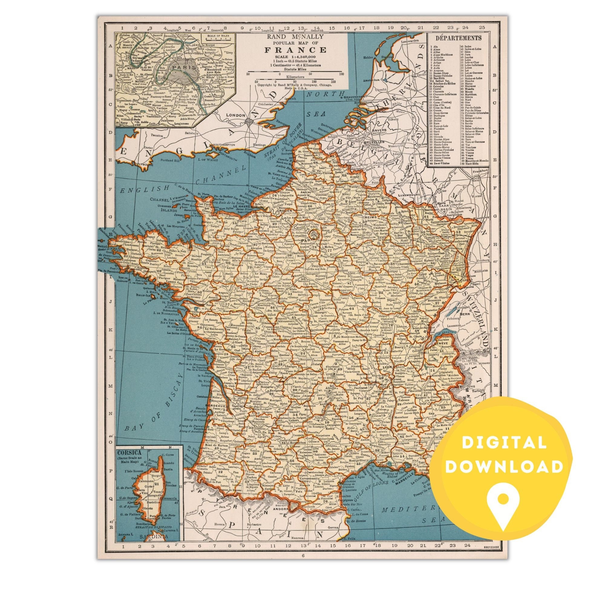 Map of France, Printable France Map, France Map Poster, France Map ...
