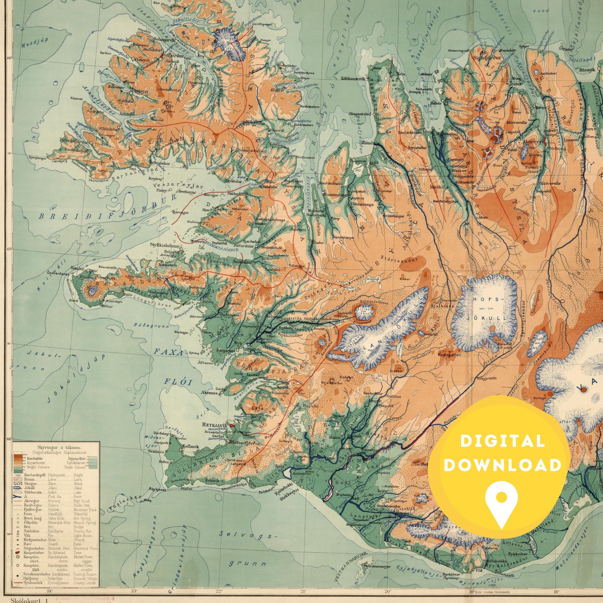 Map of Iceland, Iceland Map Print, Iceland Poster, Iceland Map, Iceland ...