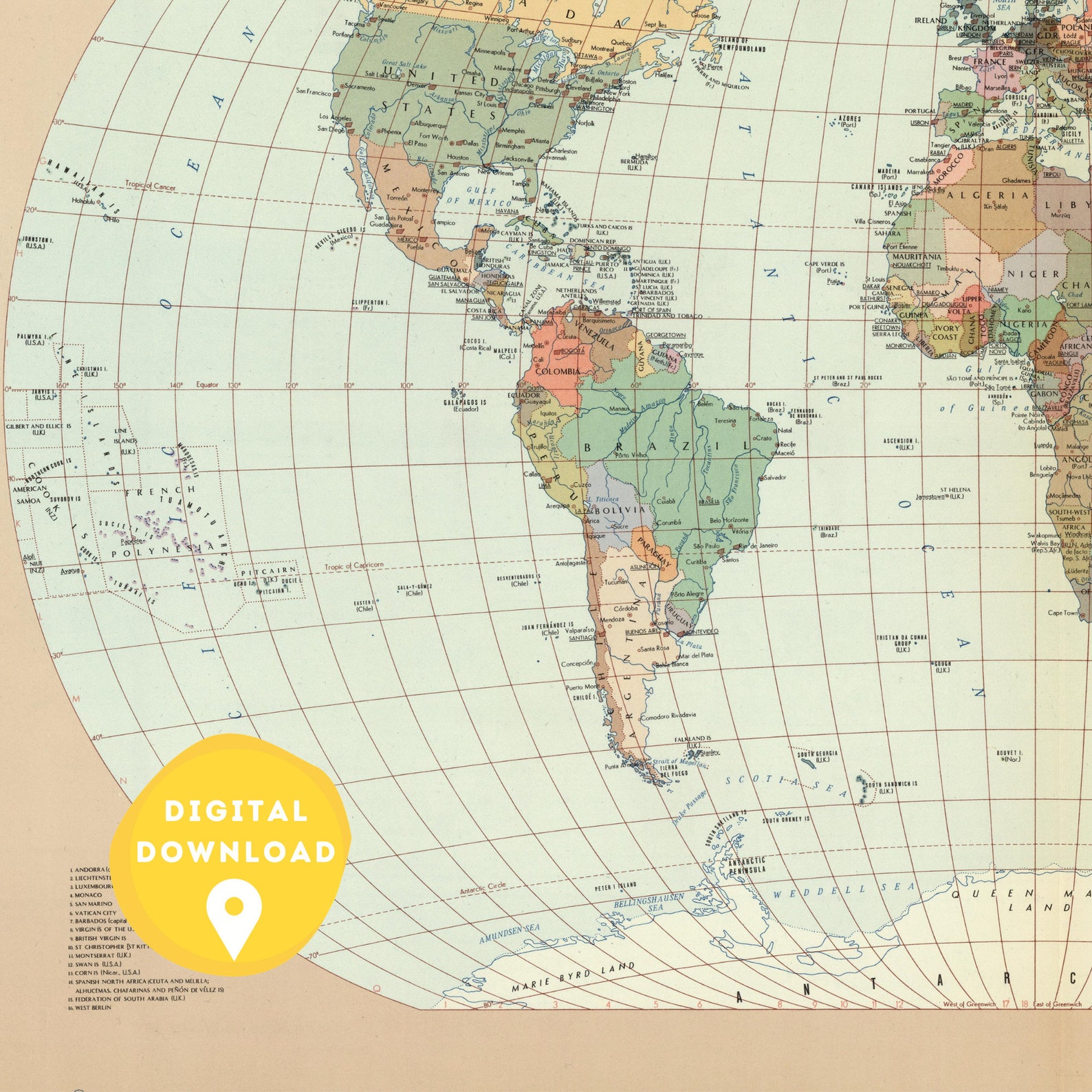 Vintage World Map Poster: 1967 World Atlas (digital Download) - Etsy