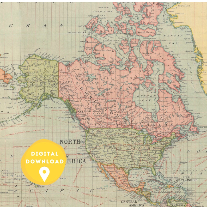 World Map vintage school map world atlas printable art map | Etsy