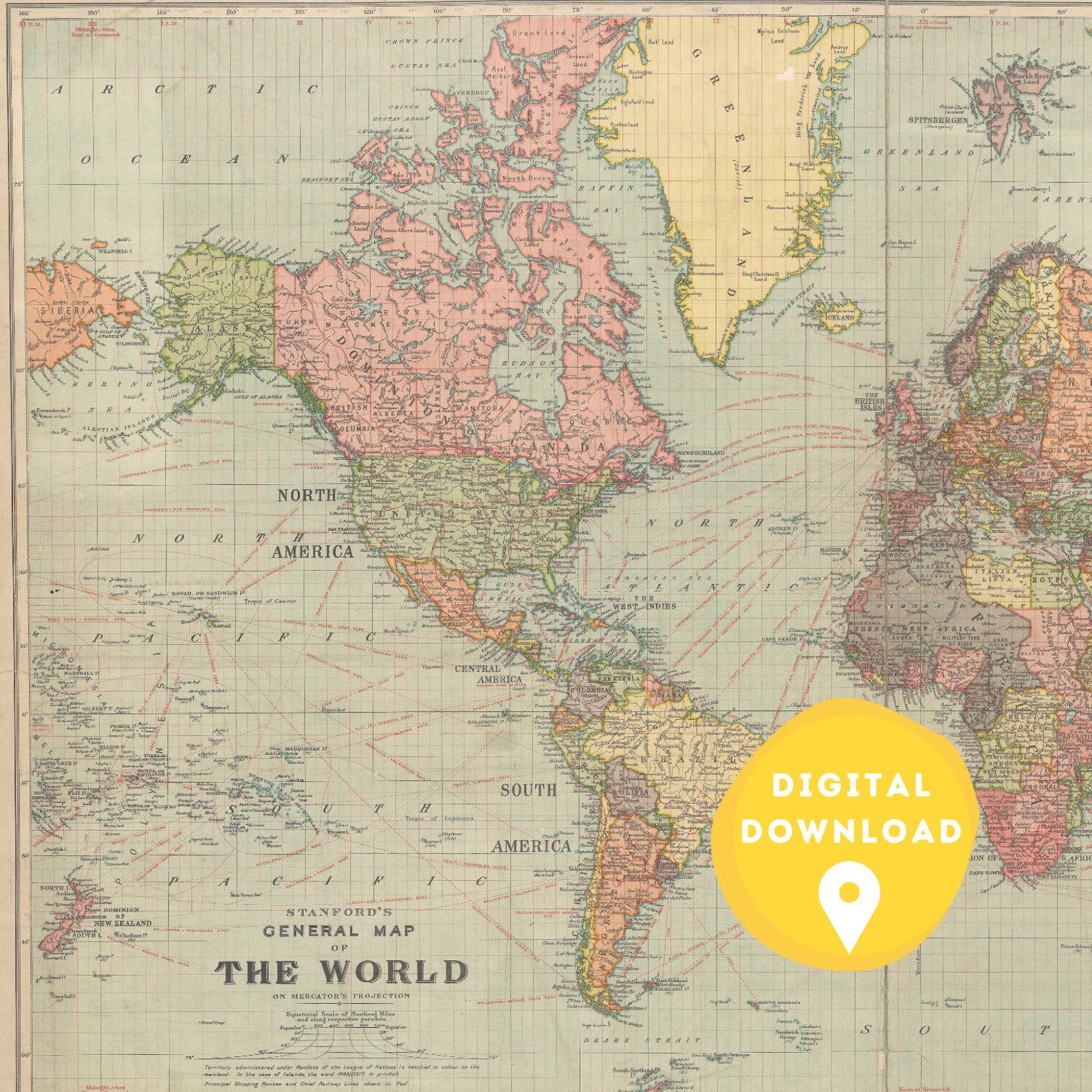World Map set of 5 Digital Download, Vintage Map, Retro Map, Antique ...