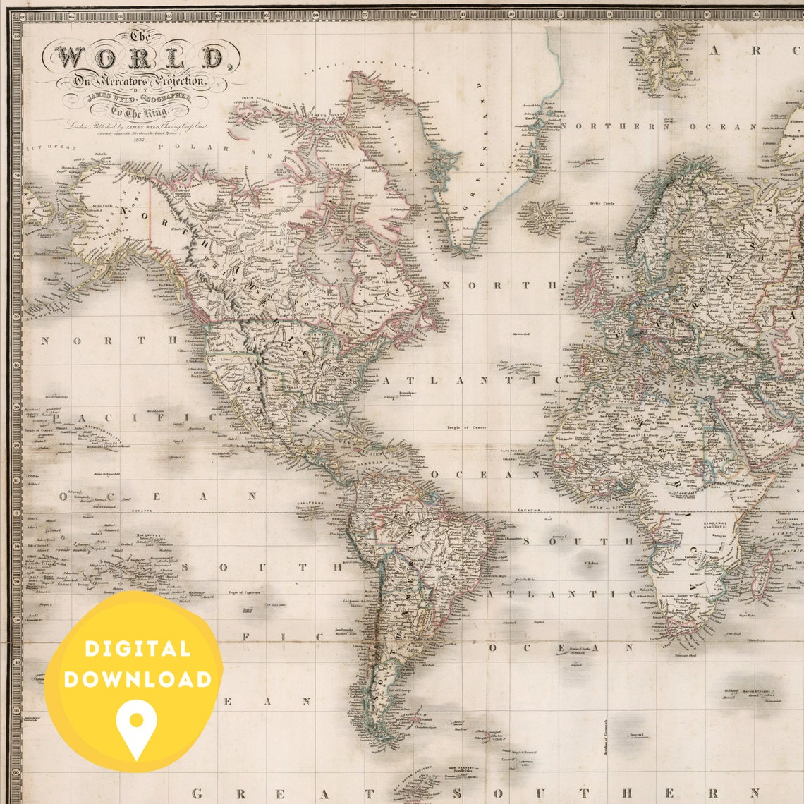 World Map set of 5 Digital Download, Vintage Map, Retro Map, Antique ...