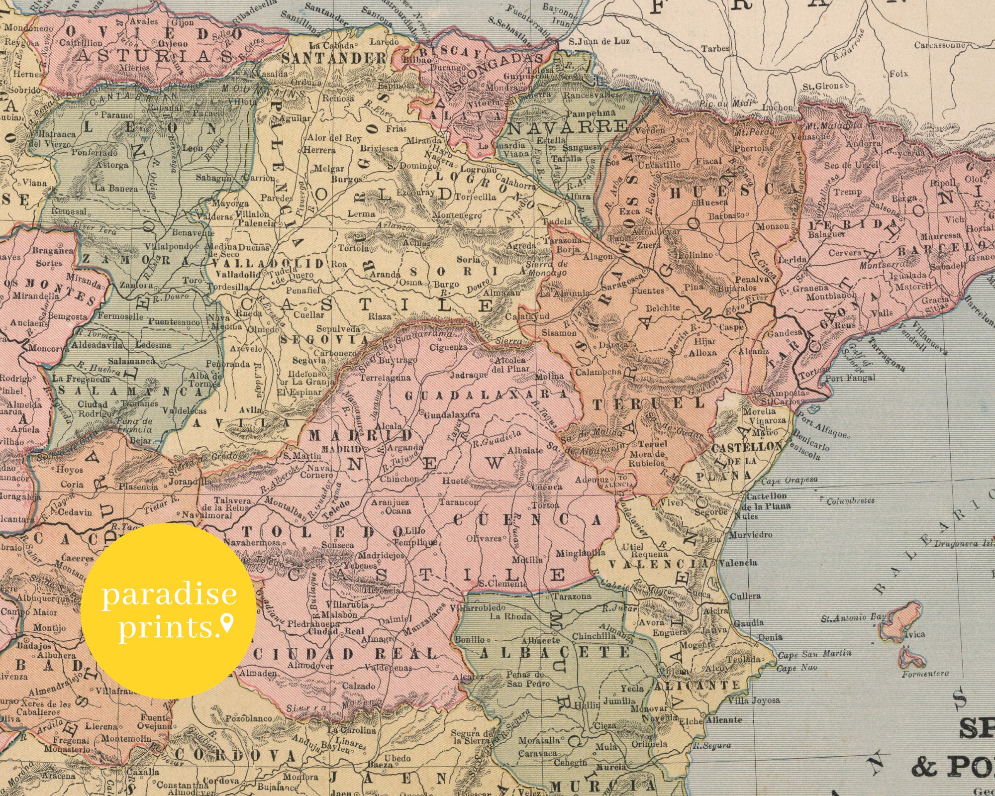 Vintage Map of Spain & Portugal 1800s (printable Map) - Etsy