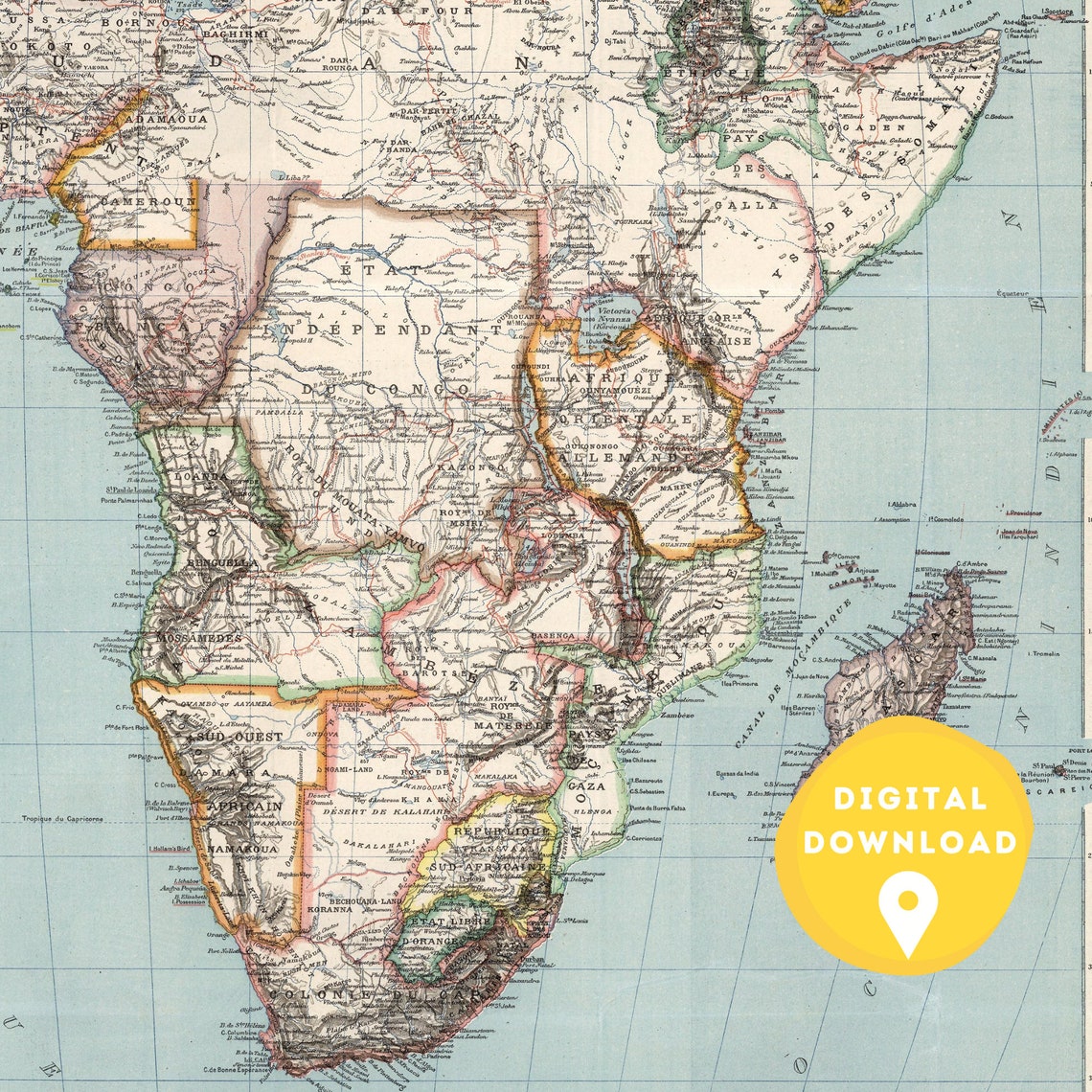 Digital Africa Map, Printable Africa Map, Africa Map Poster, Countries ...