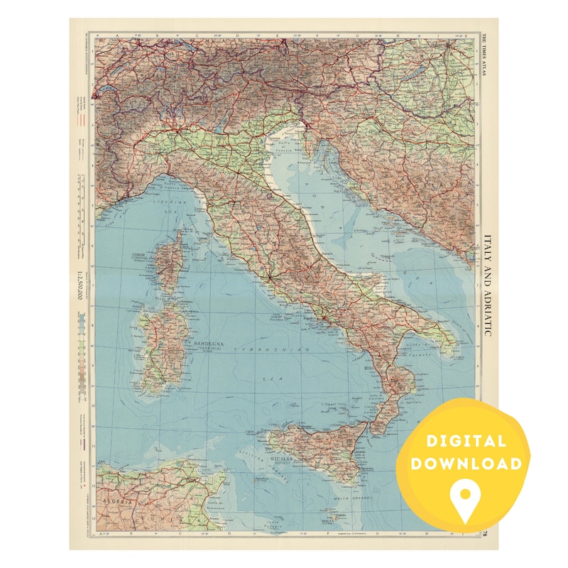 Vintage School Map Italy - Etsy
