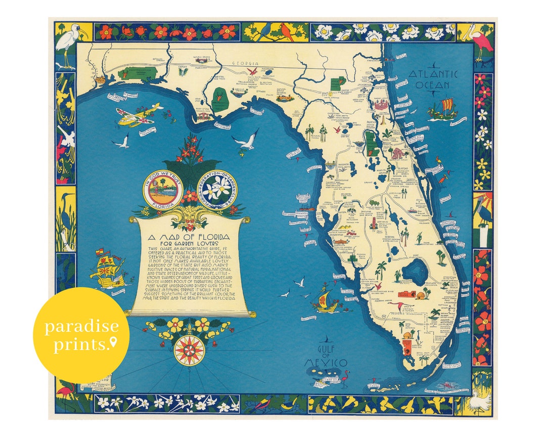 Map of Florida, Florida Map Print, Florida Poster, Florida State Map ...