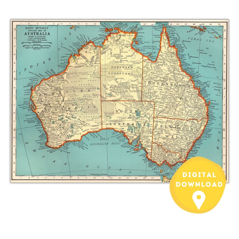 Vintage Australia Map Poster: Printable Australian Wall Art (digital ...