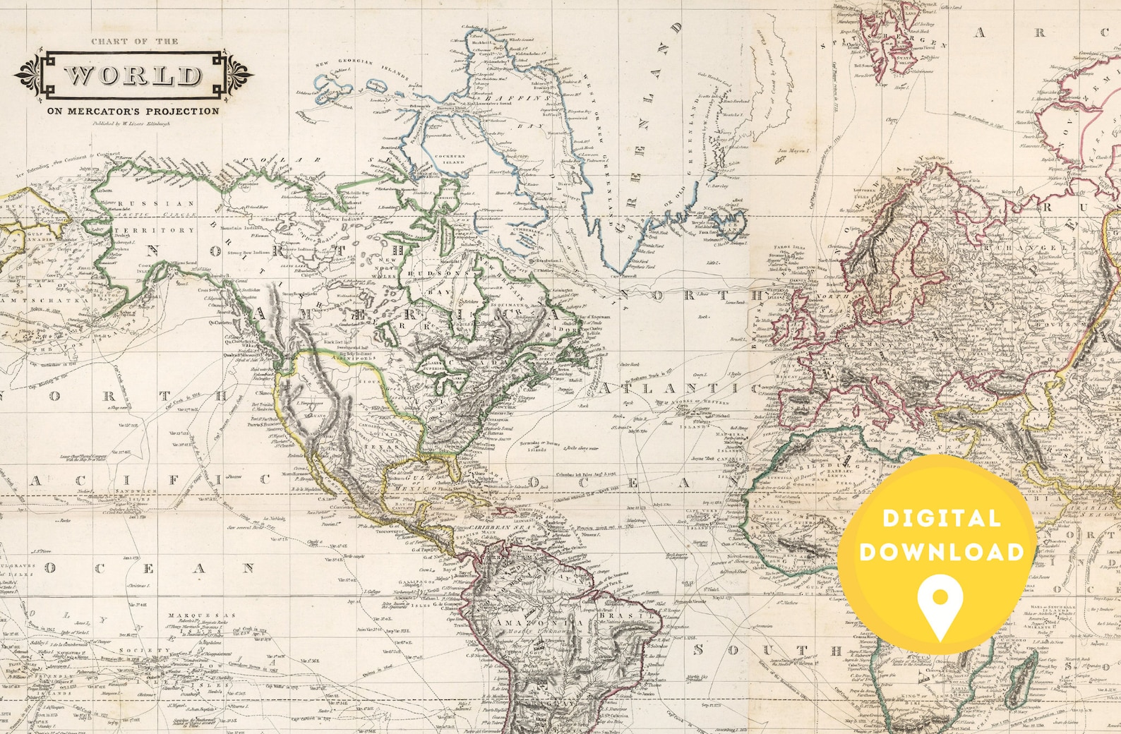 World Map. 1841 Digital Download Vintage Map Retro Map - Etsy