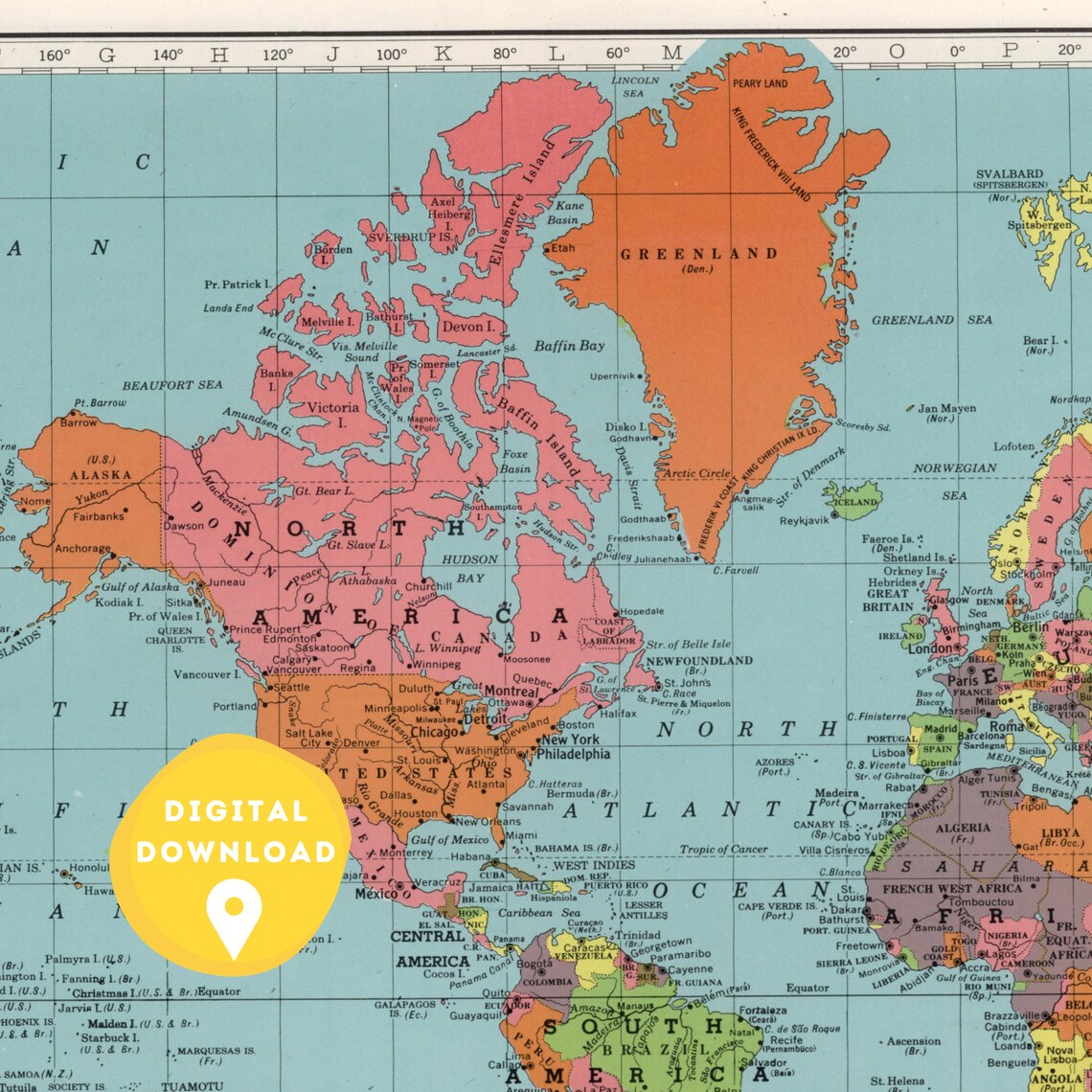 Vintage World Map Poster: 1948 World Atlas (digital Download) - Etsy