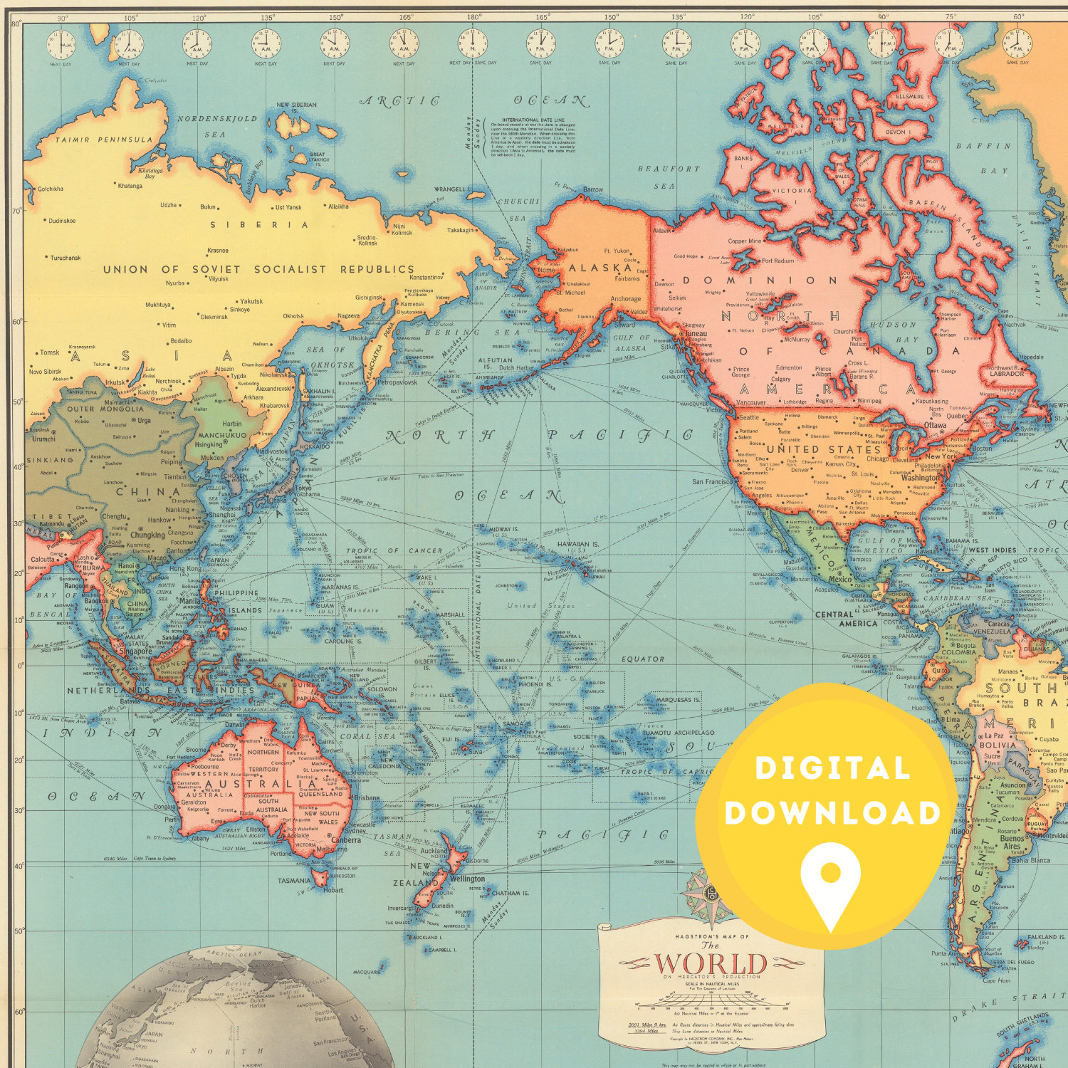 World Map set of 5 Digital Download, Vintage Map, Retro Map, Antique ...