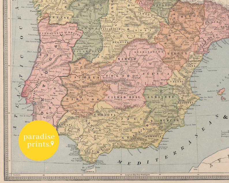 Vintage Map of Spain & Portugal 1800s (printable Map) - Etsy