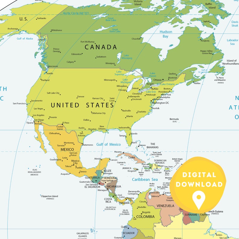 Digital World Political Map, Printable Political Map, World Map Poster ...