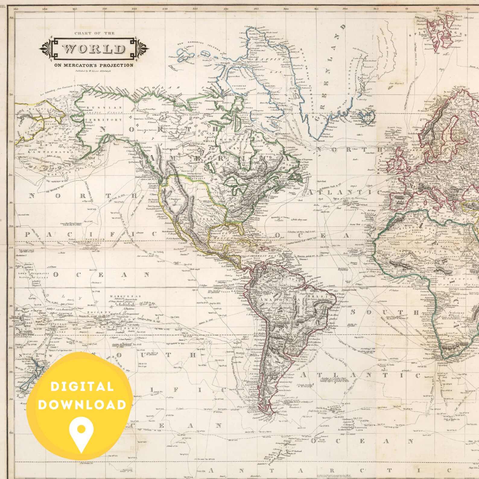 World Map set of 5 Digital Download, Vintage Map, Retro Map, Antique ...