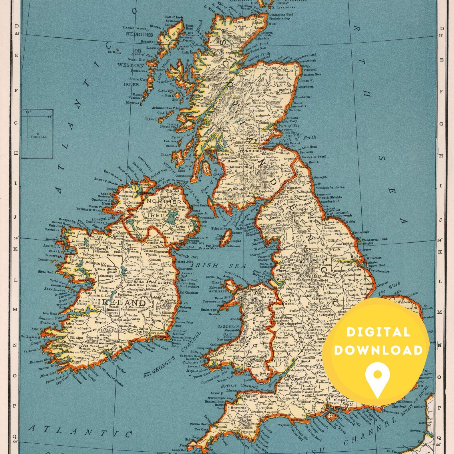 Map of UK, Printable British Map, UK Map Poster, United Kingdom Map, UK ...