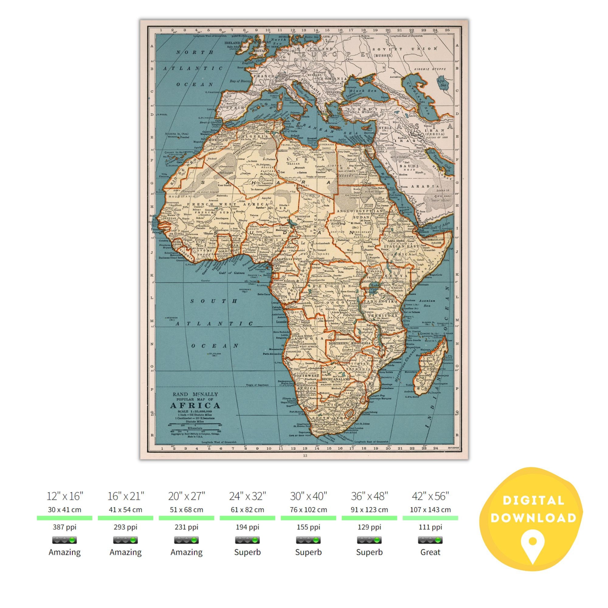 Map of Africa, Printable Africa Map, Africa Map Poster, Africa Map ...