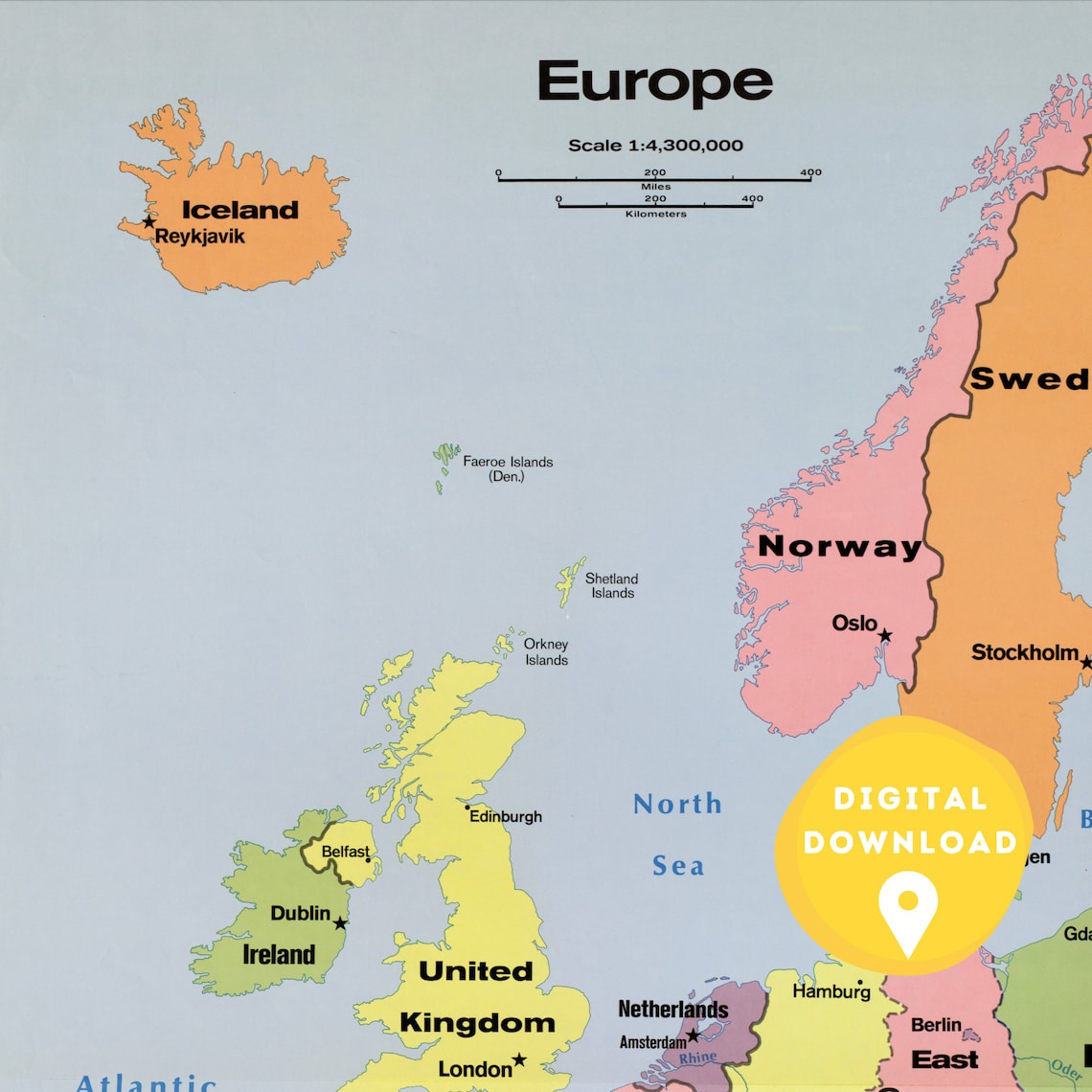 Digital Political Map of Europe 1970s Printable European Map - Etsy UK
